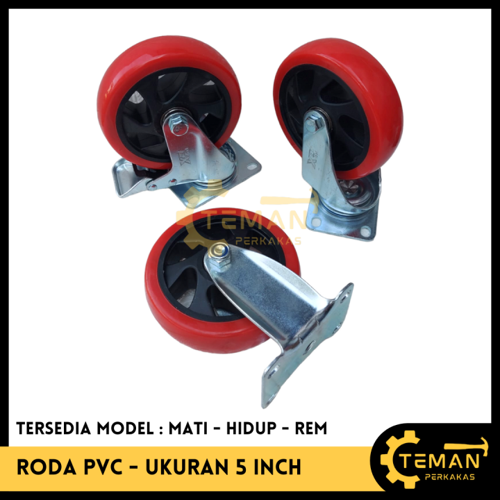 RODA TROLI PVC 5 INCH / RODA TROLLEY PVC MERAH 5" HIDUP MATI REM ...