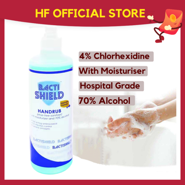 BACTISHIELD Handrub 70% Alcohol 0.5% Chlorhexidine 500ml (with Pump), 1 ...