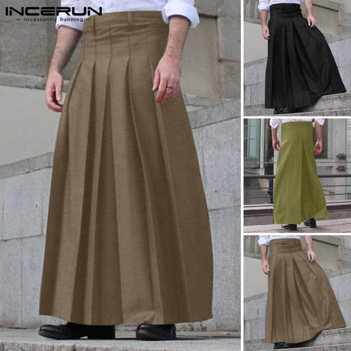 Beehoo Incerun Vintage Mens Harem Skirt Trousers Japanese Retro Culotte