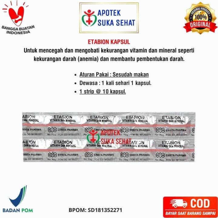 ETABION KAPSUL ( 1 STRIP ISI 10 KAPSUL ) VITAMIN DAN MINERAL | Lazada ...