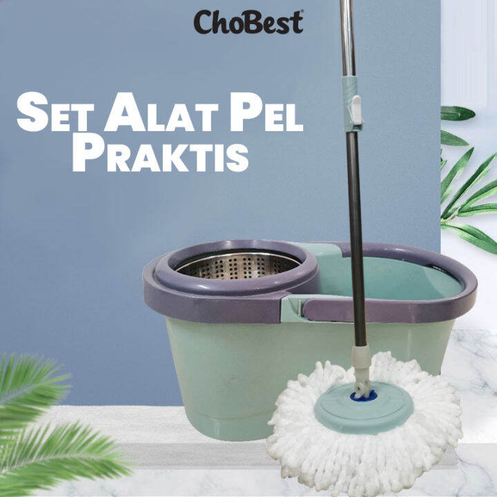 BEST Spin Mop CB09 Alat pengepel Kain Fiber Set Pel Ember Spin Mop ...