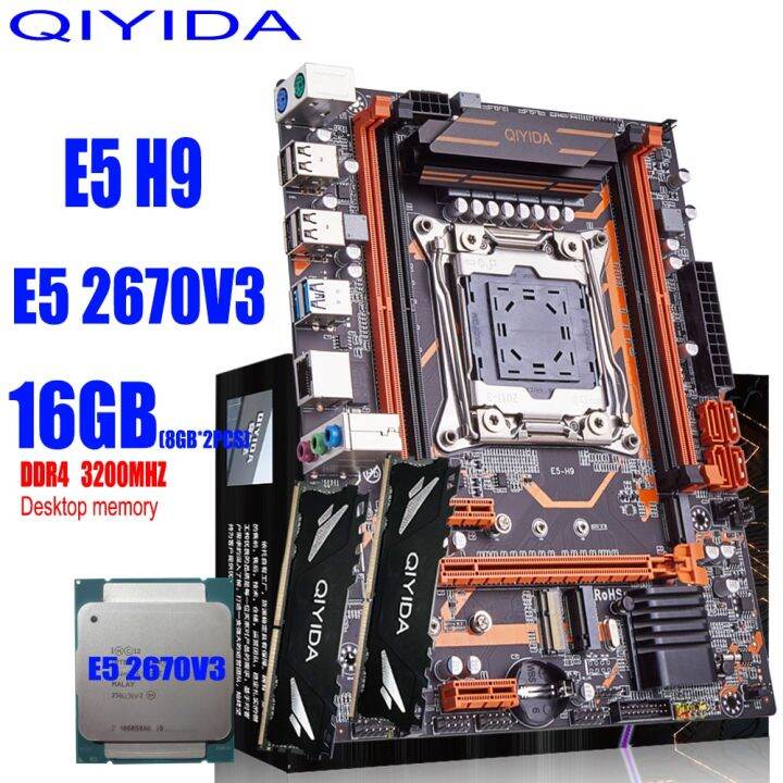 QIYIDA ชุดเมนบอร์ด X99พร้อม Xeon LGA2011-3 E5 V3 2670 CPU 2ชิ้น X 8GB = 16GB 3200Mhz หน่วยความจำ ...