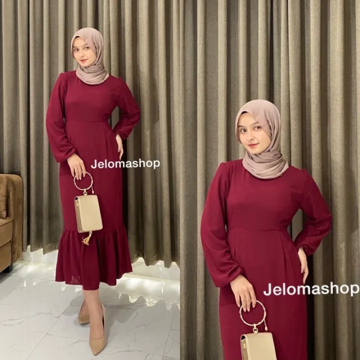 Siska midi dress bahan crinkle | Lazada Indonesia