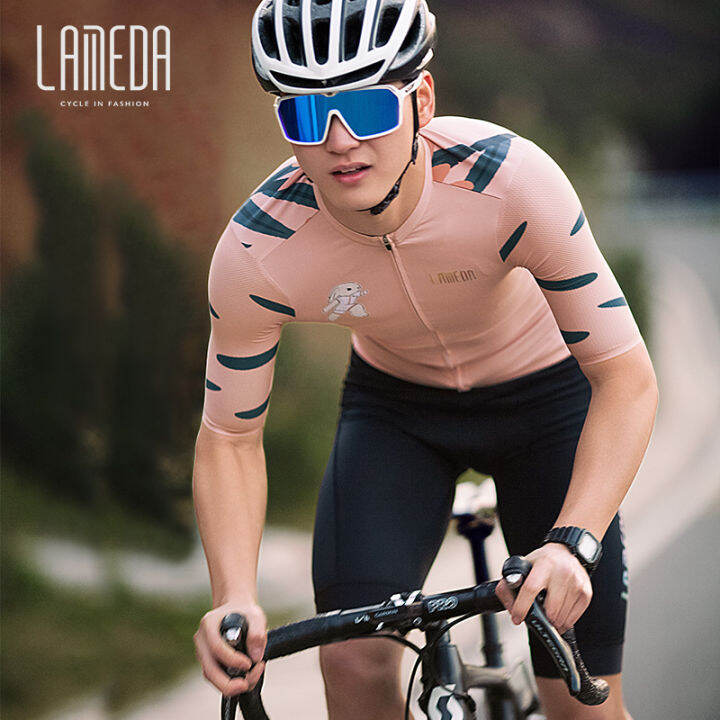 LAMEDA Pink Short Sleeve Cycling Jersey Top Road Bike Mountain Bike Summer Men and Women 3 ...