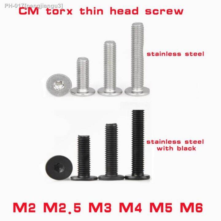 10/50X CM M2 M2.5 M3 M4 M5 M6 304 A2 Stainless Steel with black Torx Six-Lobe Ultra Thin Flat ...