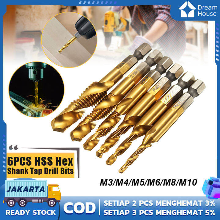 (dalam Stok, Dikirim Dari Jakarta) 6 Buah M3-M10 Mata Bor Pelat Titanium, Ulir Sekrup HSS Metrik ...