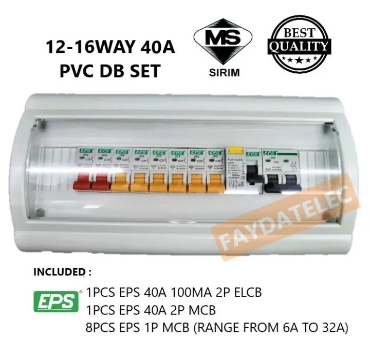 12-16WAY 40A PVC MCB BOX DB SET C/W 8PCS EPS 1P MCB &1PCS EPS 40A 100MA ...