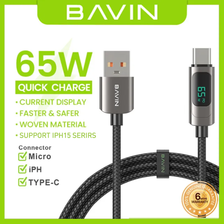 BAVIN CB255 Fast Charger Durable Data Cable 12W to 65W PD Fast Charging ...