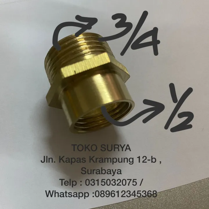 Sok Kran 1/2" x 3/4"/ Sok drat luar dalam 1/2" x 3/4" Kuningan | Lazada Indonesia