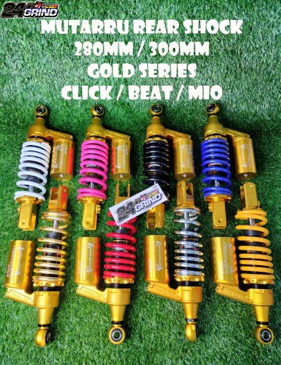 MUTARRU REAR SHOCK 280mm / 300mm ADJUSTABLE GOLD SERIES MIO I 125 / CLICK 125 / FINO / BEAT ...