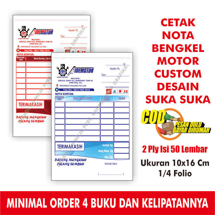 Cetak Nota Bengkel Custom 2Ply Isi 50 lembar Desain Free Suka Suka Pake ...