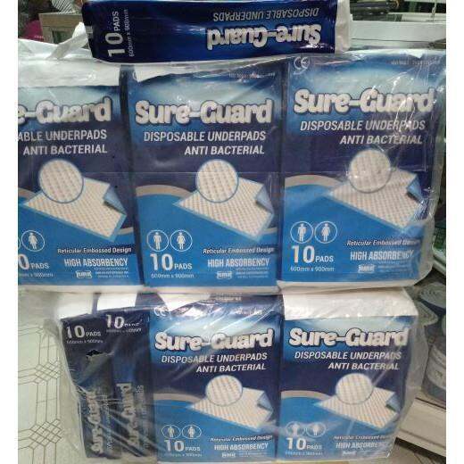 UNDERPADS SUREGUARD 10 PADS - ANTI BACTERIAL - DISPOSABLE- ADULT ...