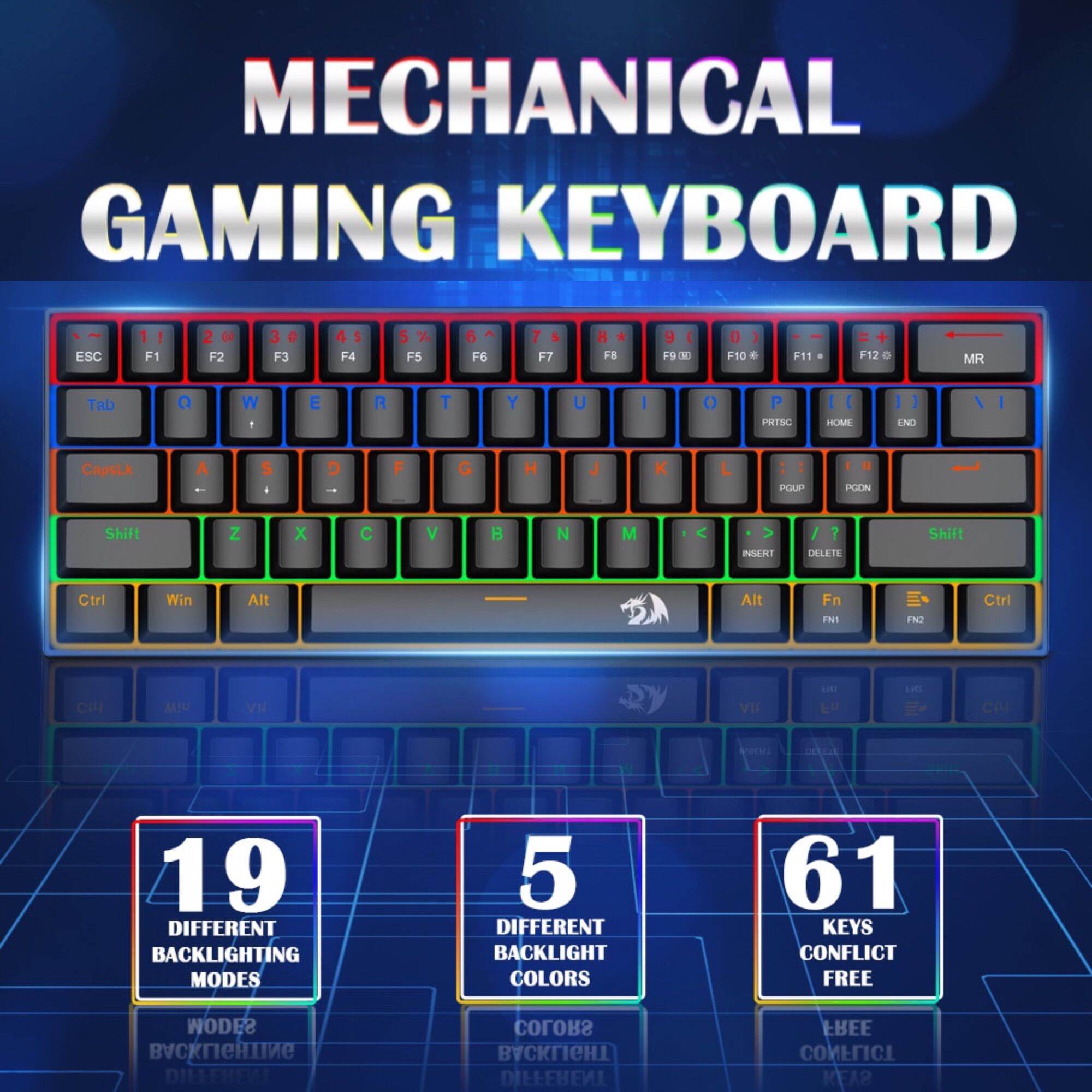 Redragon LAKSHMI K606 Mechanical Rainbow Backlighting 60% Gaming ...