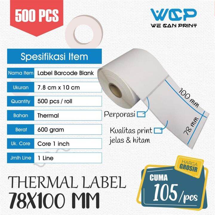 Label Sticker Thermal 78x100 mm Kertas Stiker Thermal 78 mm x 100 mm ...