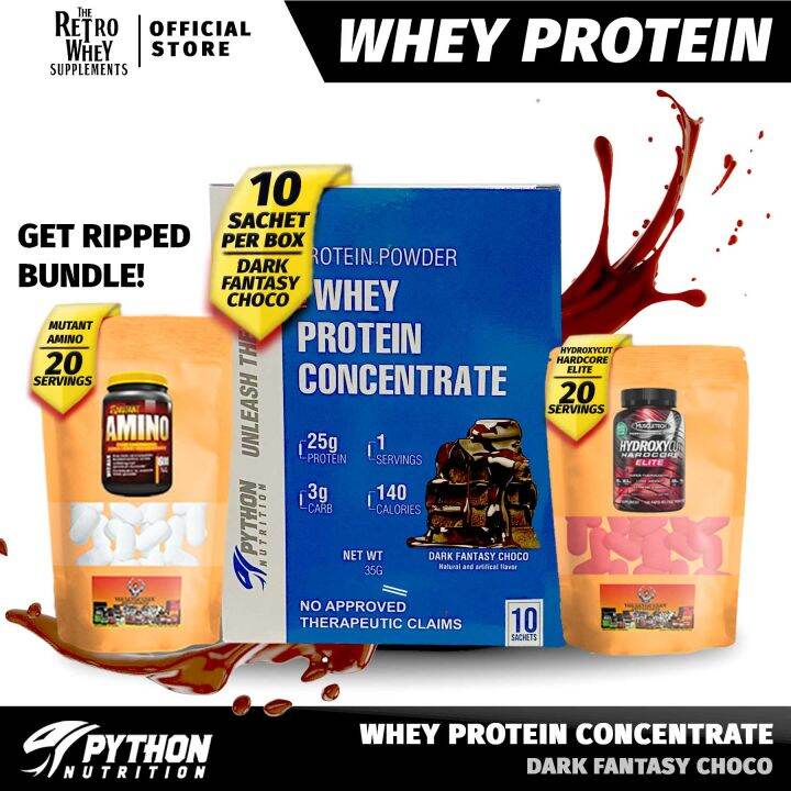 Python Whey Protein Concentrate 10 pcs. per box with Muscletech Hydroxycut Elite 20Caps & Mutant ...