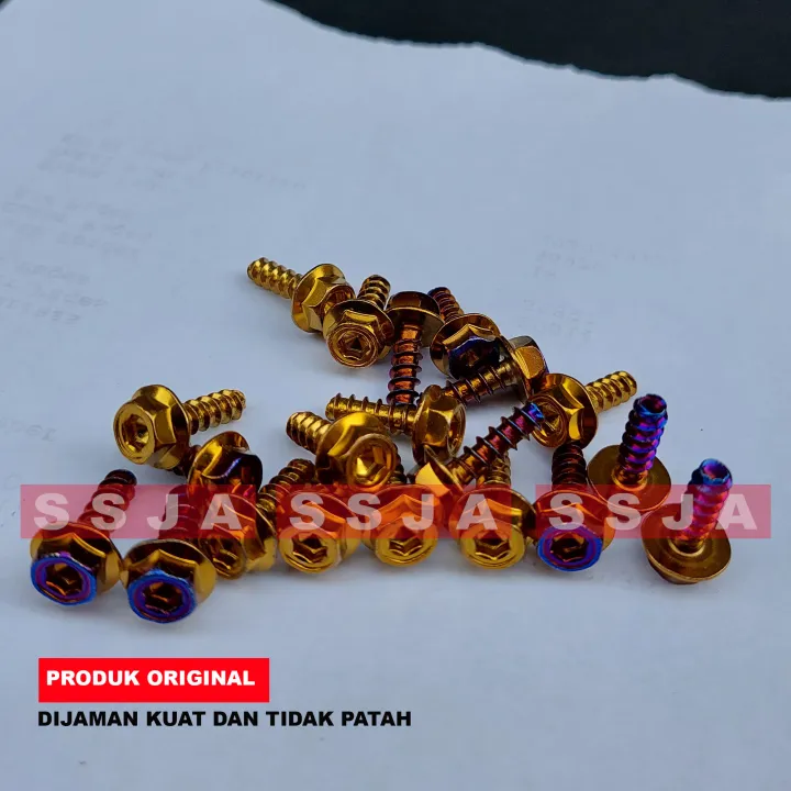 Baut Body Yamaha drat kasar ukuran 8 bisa 2 kunci warna gold biru ...