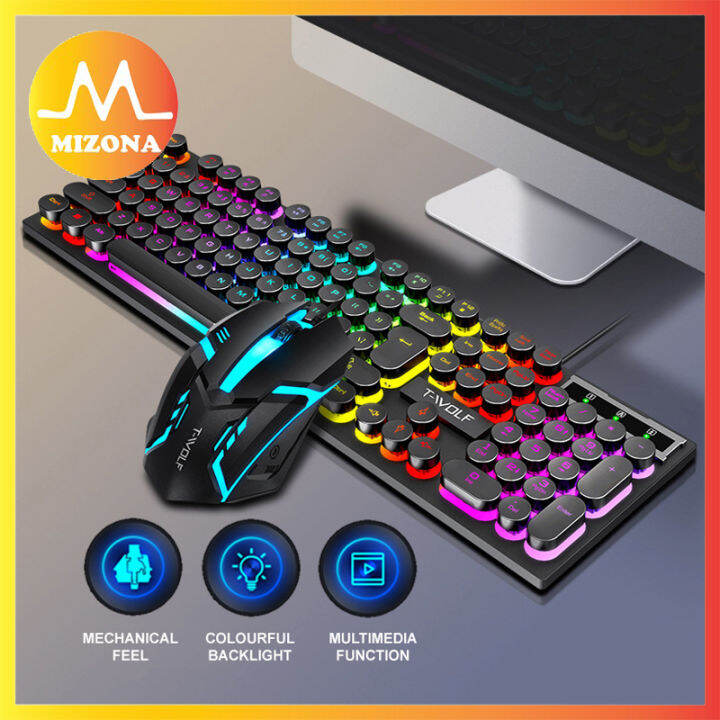 MIZONA Rainbow Backlit Games Round Keycap USB Wired Keyboard And Mouse ...