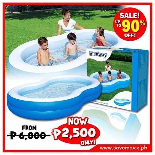 1 Inflatable Double Ring Lagoon Pool (2.62m x 1.57m x 46cm / 8.6' x 62 ...