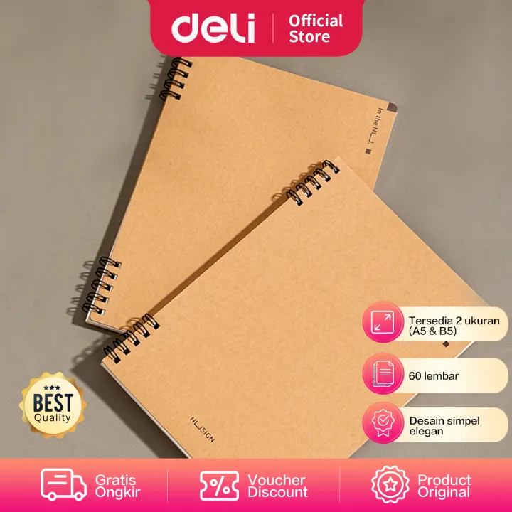 Nusign Notebook / Buku catatan spiral A5 B5 60 lembar desain simpel ...
