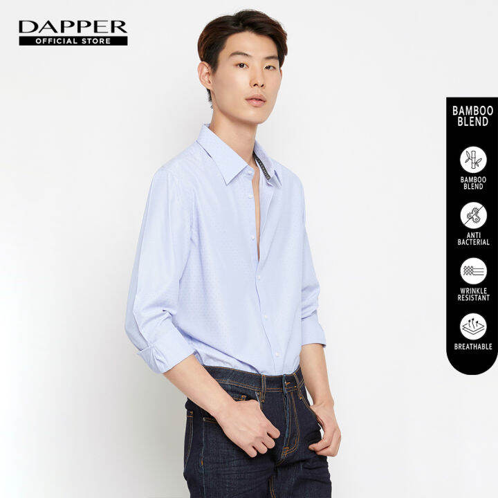 DAPPER เสื้อเชิ้ตแขนยาว BAMBOO BLEND ลาย Dobby ทรง Smart-Fit สีฟ้า ...