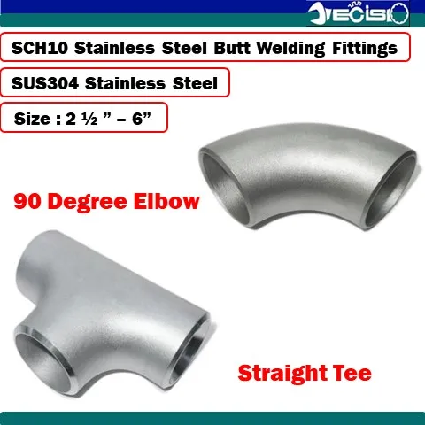 SUS304 Stainless Steel SCH10 90 Degree Welding Elbow Fitting / Straight ...