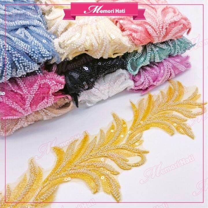 0.5m & 1m HR-11 Beading Embroidery Border Lace Renda Manik Sulaman | Lazada