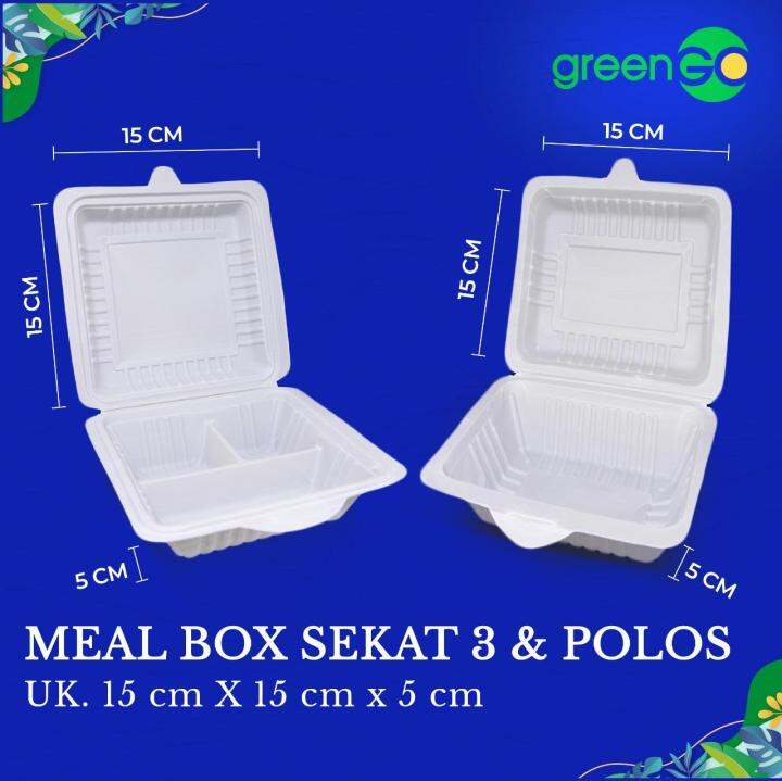 MEAL BOX POLOS SEKAT 3 ISI 20PCS 18CM UKURAN SEDANG MEDIUM BAGASSE ...