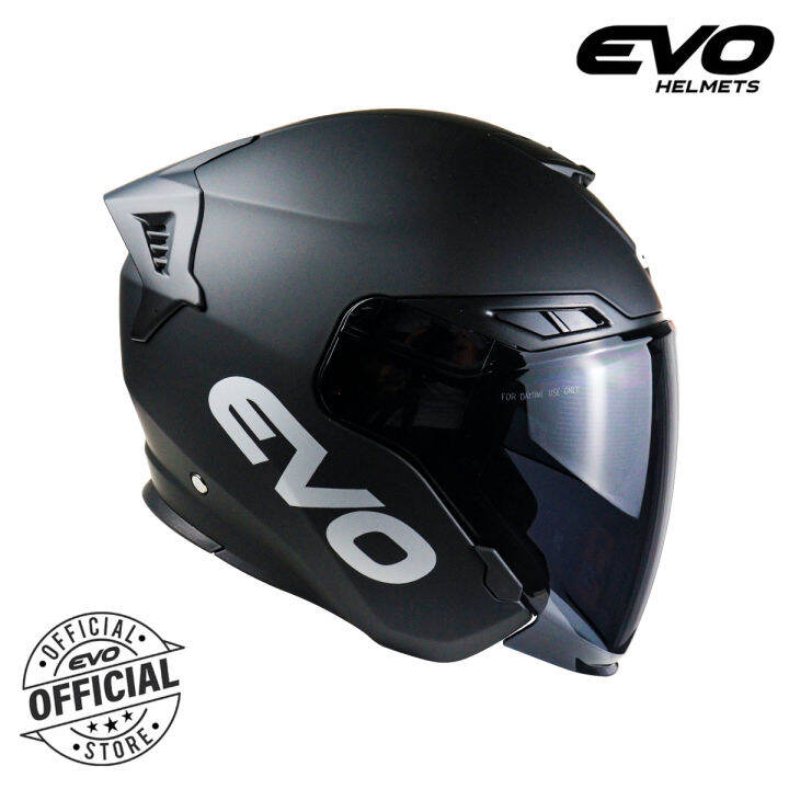 EVO RX-7 Plain Matte Black (New Spoiler) Half Face Dual Visor Helmet ...