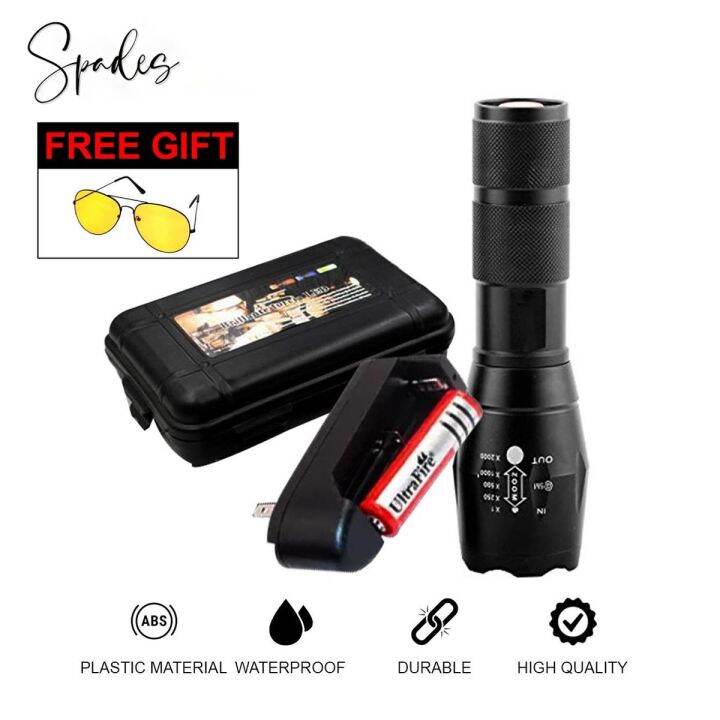 Ultra Bright CREE XML T6 LED 5 Mode Bright Zoom Flashlight Splashproof Torch with Free Night ...