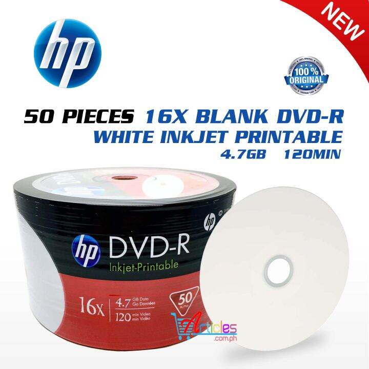 HP DVD-R DVDR DVD DVD R 4.7GB Inkjet Printable Blank CD (White) 50 ...