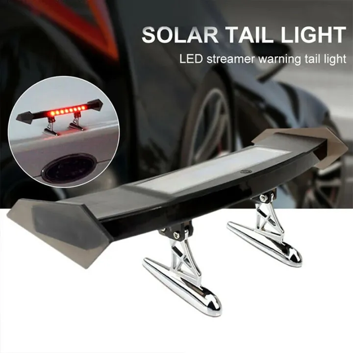 Solar Powered Car Tail Rear Trunk Spoiler Wing LED Flashing Warning ...