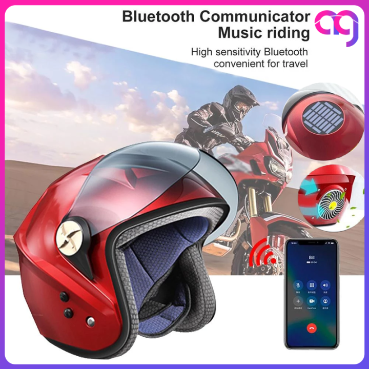 A-G Motorcycle Helmet Smart Half Neutral ABS Solar Bluetooth Air ...