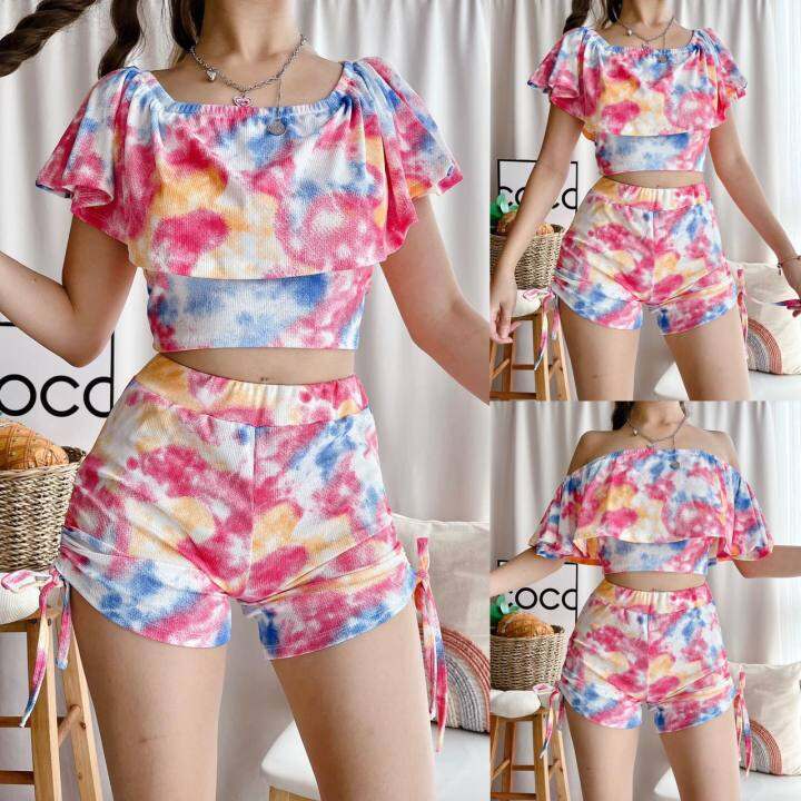Crop Top Off Shoulder Tie Dye Terno Short Coordinates | Lazada PH