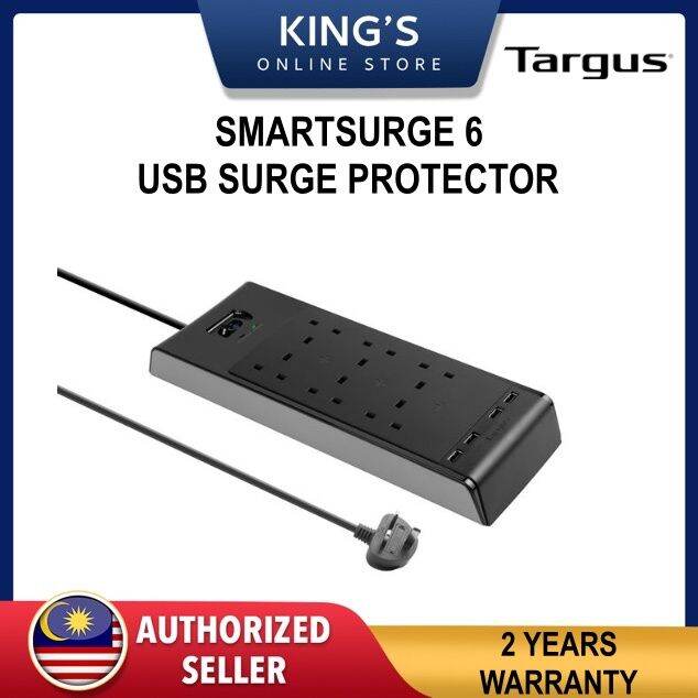 Targus SmartSurge 6 with 4 USB Ports Surge Protection Power Cord Plug ...