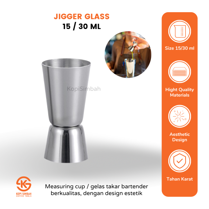 Jigger Glass Measuring Cup 15 / 30 mL Spoon Penakar Gelas Sendok Ukur Jiger Glas Sirup Krimer ...