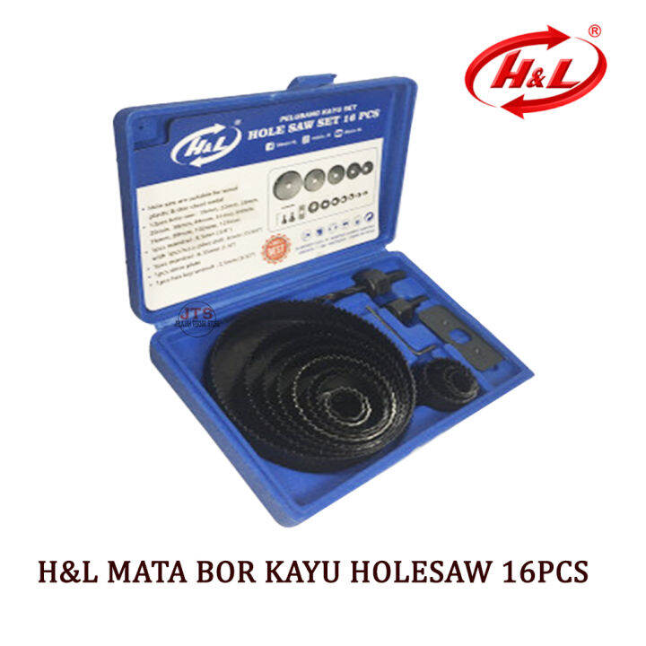 H&L Mata Bor Kayu Holesaw 16PCS Hole Saw Kit Set 16 Pcs Mata Bor ...