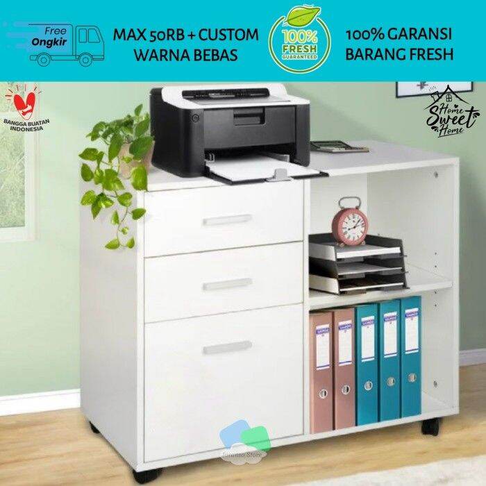 Rak Buku Lemari Buku 3 Laci Tempat Printer Tempat Komputer Meja Kerja ...