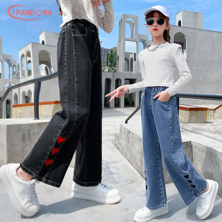 IP Girls 'กางเกงยีนส์กางเกงเด็กวัยกลางคนกางเกงด้านนอกบาง | Lazada.co.th