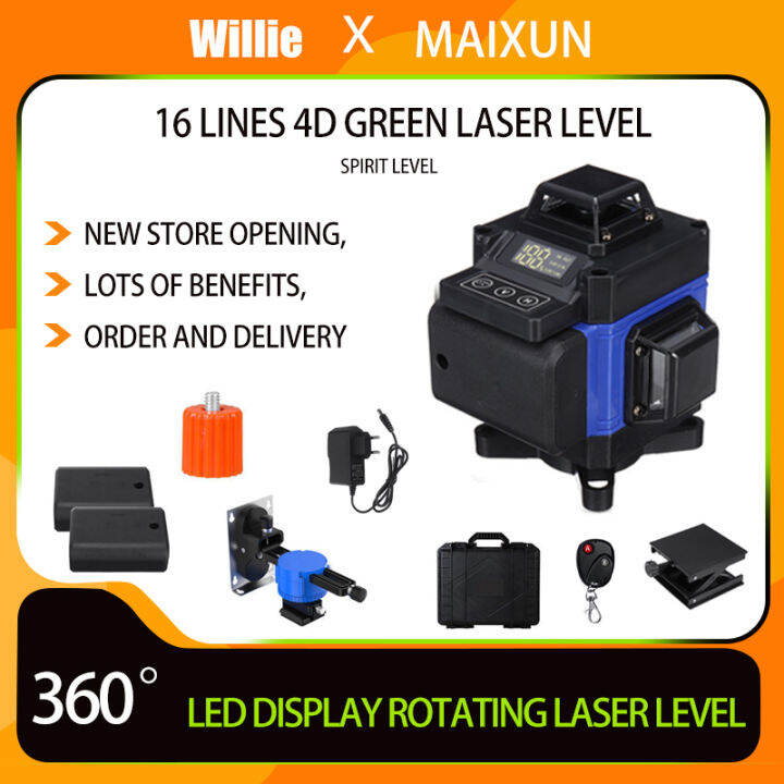 【HIGH PRECISION】16 Line 4D Green Light Laser Level Digital Level Self ...