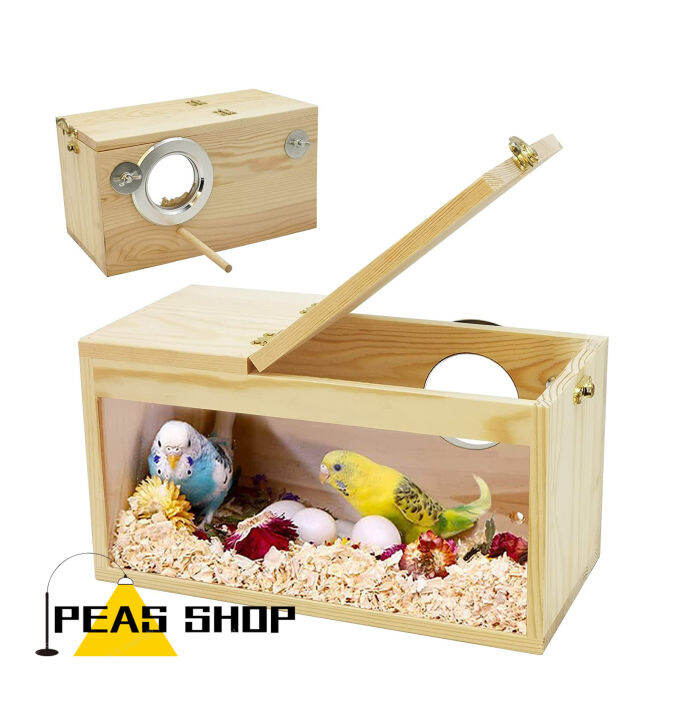 Parakeet Nesting Box, Wooden Bird Breeding Box for Cage with Perch ...