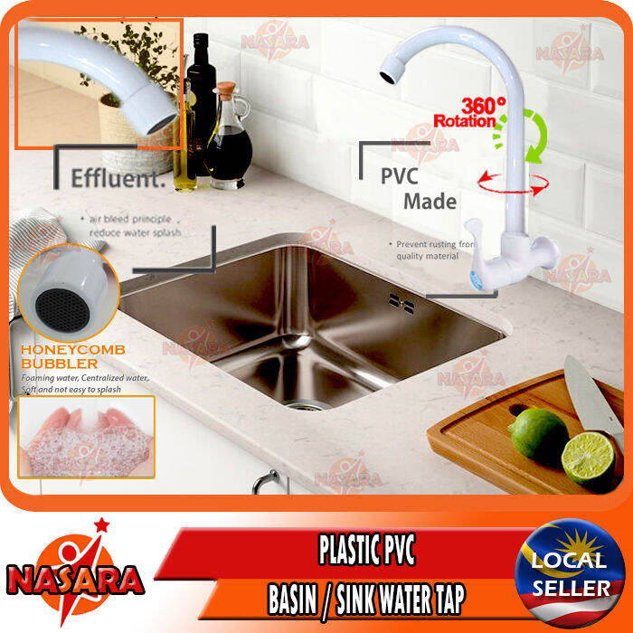 PVC PLASTIC SWIVEL TAP KITCHEN FAUCET PILLAR WALL MOUNTED SINK ROTATE ...