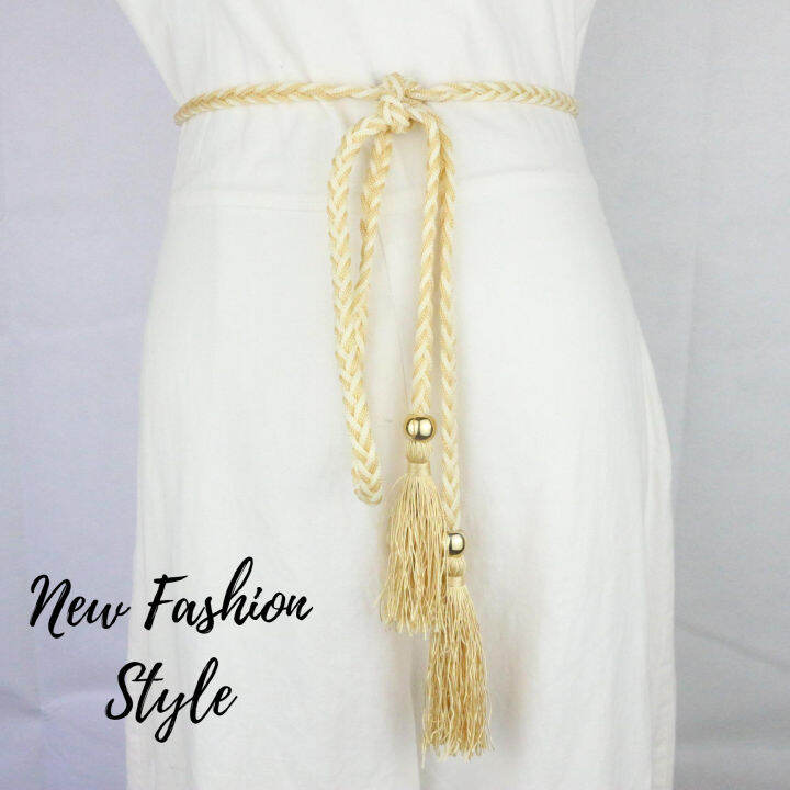 New Versatile Tassel Knot Belt Vintage Pearl Waist Rope Fringed ...