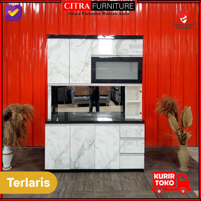 Lemari Piring 4 pintu HPL Multiplek Hidrolik | Rak Piring Kitchen set ...