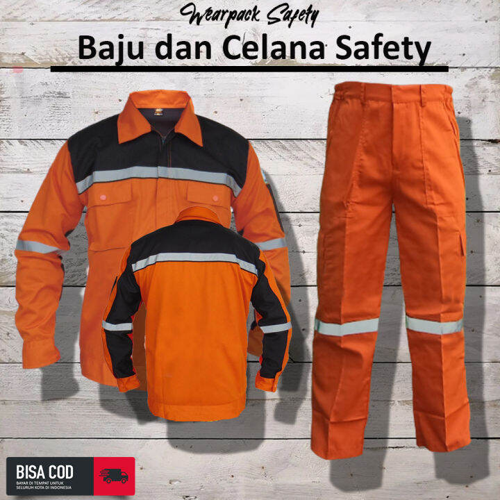 Baju Wearpack Safety Setelan Oren Hitam dan Celana Oren Seragam Proyek ...