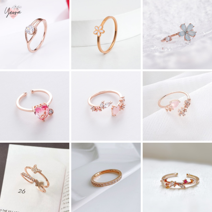 Ring for Women Korean Style Rose Gold 925 Silver Cincin Perempuan 韩式戒指 ...