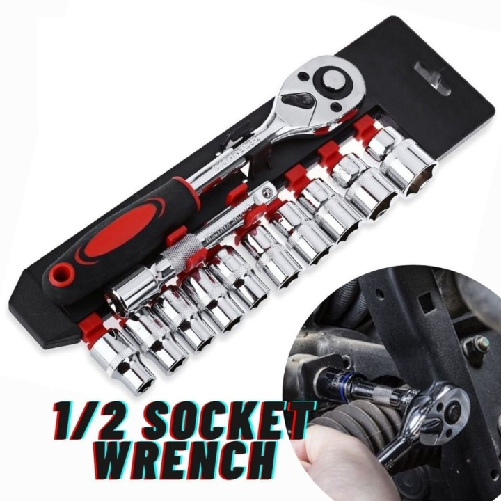 12Pcs TOOLS SET 1/4 Inch 1/2 INCH Ratchet Socket Wrench Set Multi ...