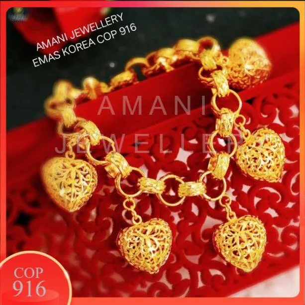 🔥Gelang Tangan CANDY LOVE GANTUNG COP 916 EMAS KOREA 24K 💯 Persis EMAS ...