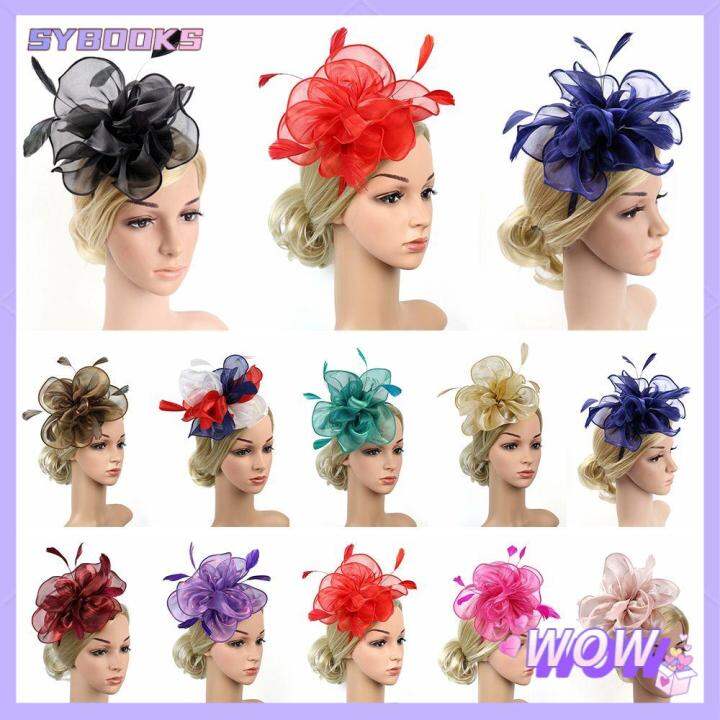 SYBOOKS อุปกรณ์ตกแต่งผม ที่คาดผมตาข่ายดอกไม้ งานแต่งงาน หมวกยอดนิยม ...