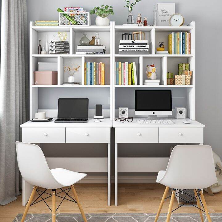 [COD] Desk bookshelf combination home double computer desk desktop ...