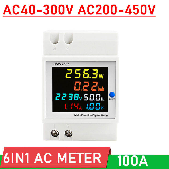 6IN1 Din Rail AC Meter Monitor Voltmeter Ammeter Power Factor Active ...